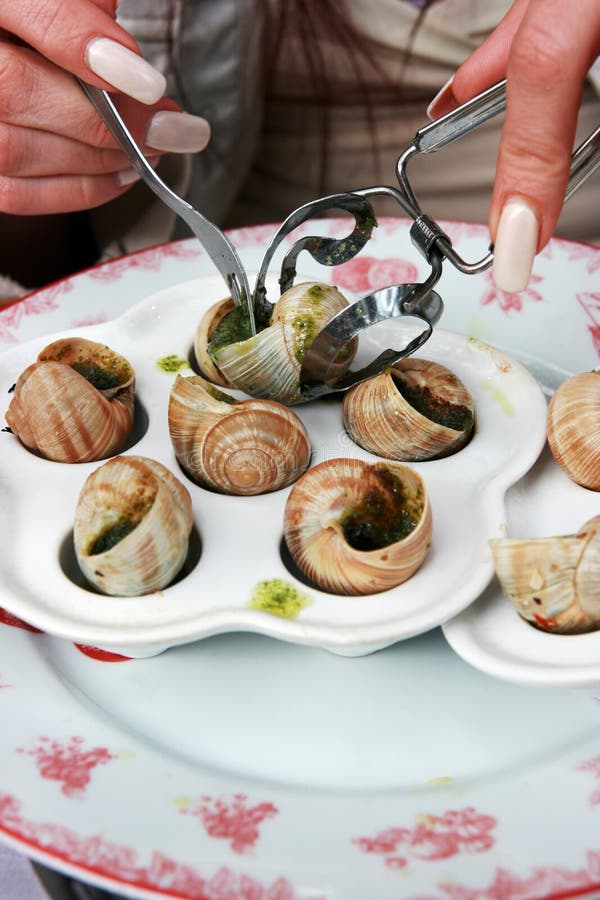 Snails stock image. Image of escargot, woman, plate, hand - 2647289