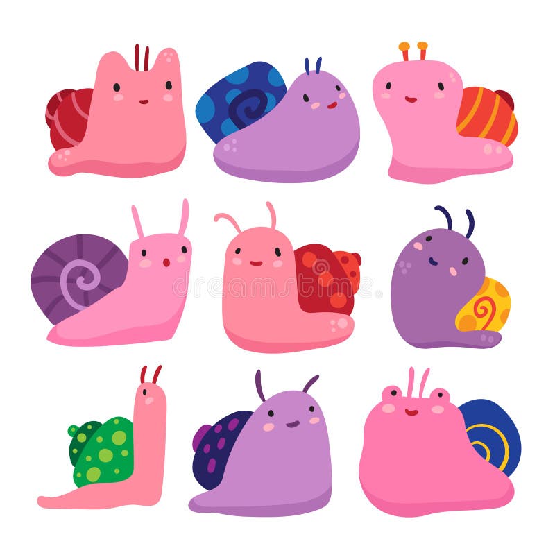Snails Character Collection Design Stock Illustration - Illustration of ...