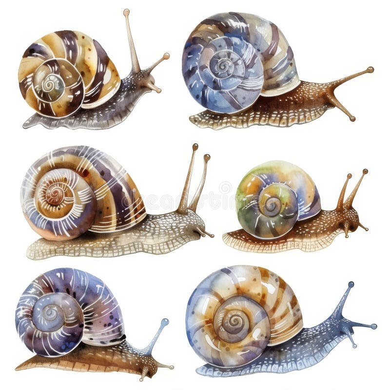 Snails Collection Isolated on Transparent Background. Various Shell ...