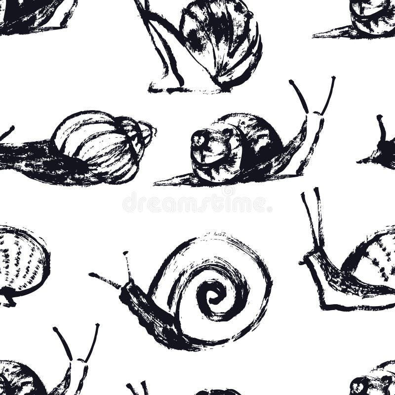 Snails Hand Drawing Seamless Pattern Stock Vector - Illustration of ...