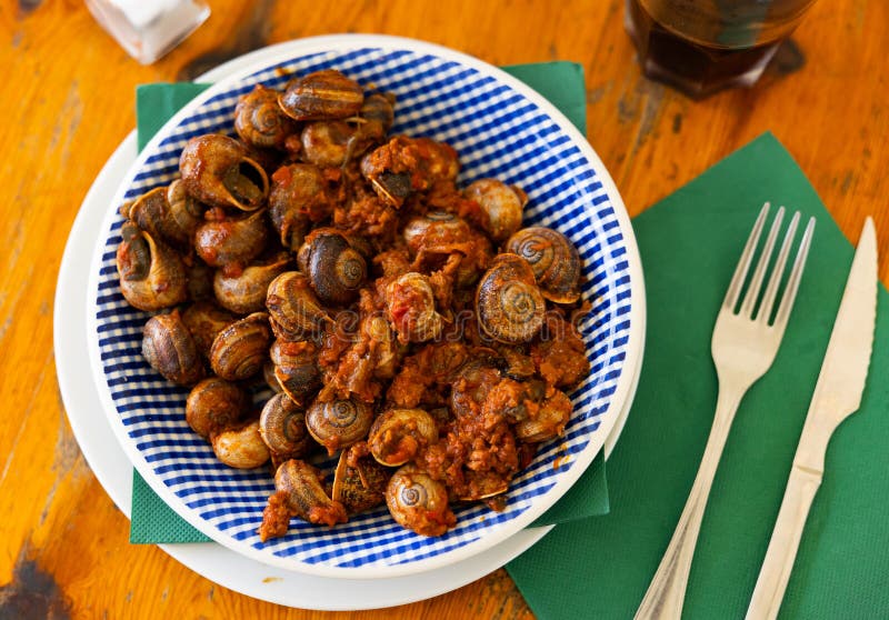 Snails with Minced Meat and Tomatoes. Mediterranean Dish Stock Photo ...