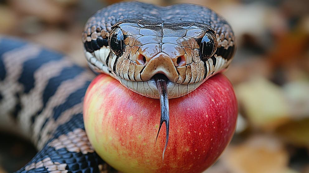 Snake and apple stock photo. Image of reptiles, venomous - 372671710