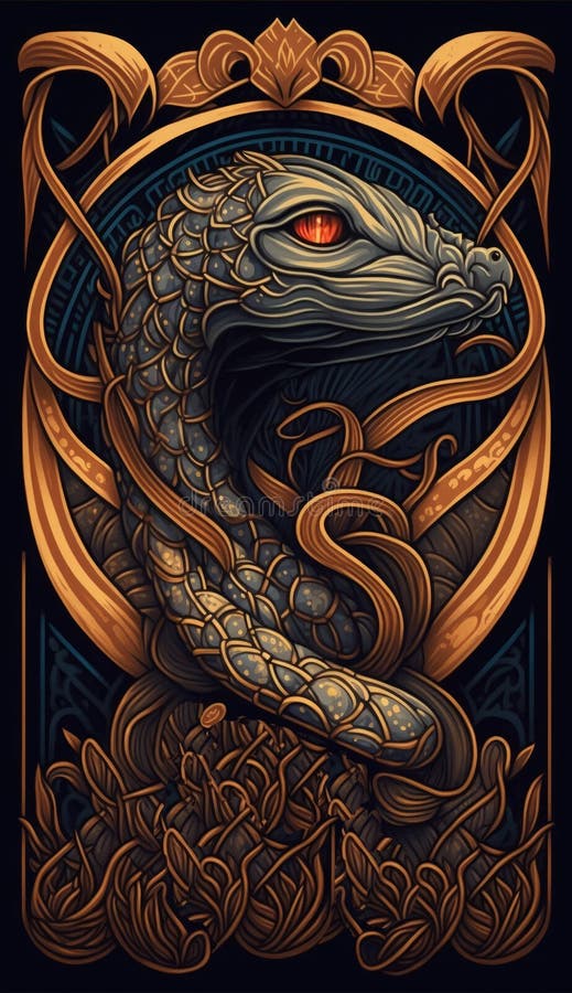 Snake Art Nouveau Poster, Illustration, AI Generative Stock ...