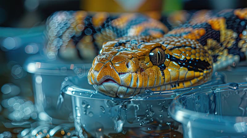 A Snake is in a Bowl of Water Stock Image - Image of beautiful, yellow ...