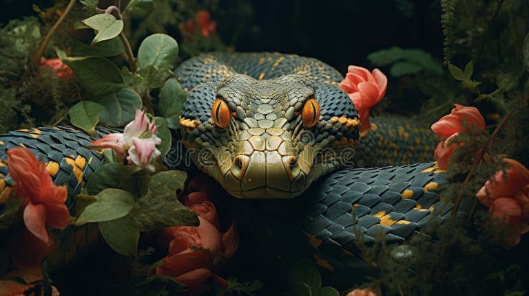 Hyper-realistic Snake in Flowers: a Captivating Sculpture-based ...