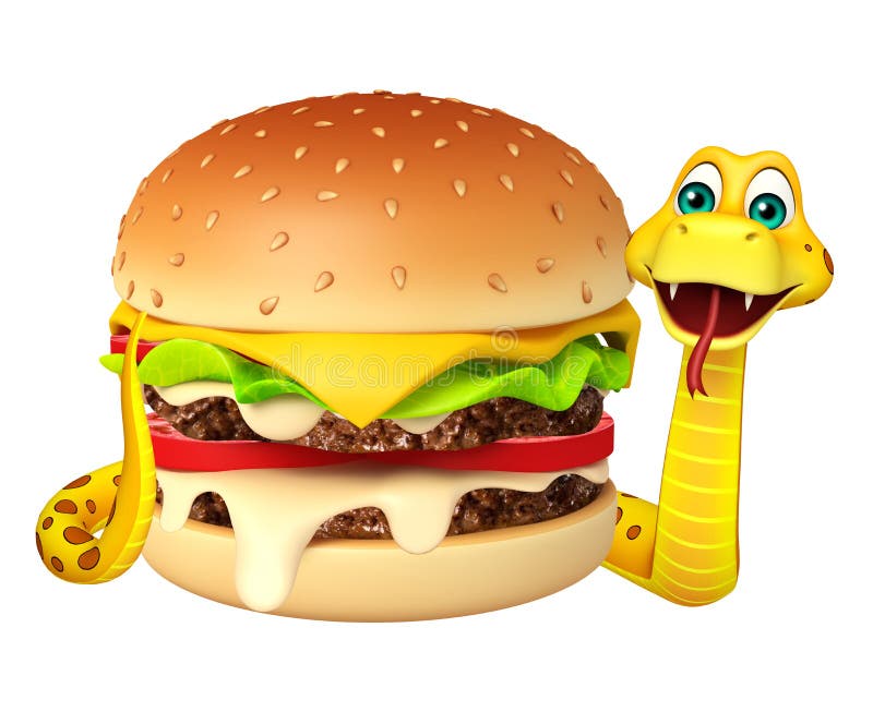 Snake Cartoon Character with Burger Stock Illustration - Illustration ...