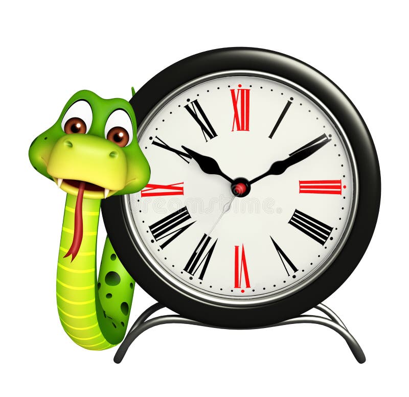 Snake Cartoon Character with Clock Stock Illustration - Illustration of ...
