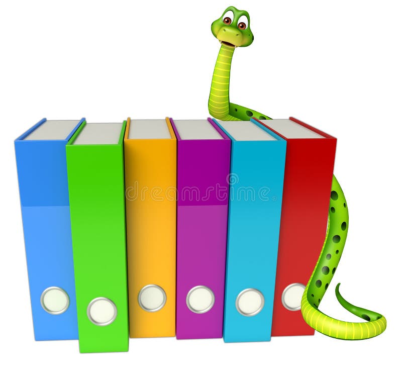 Snake Cartoon Character with Files Stock Illustration - Illustration of ...