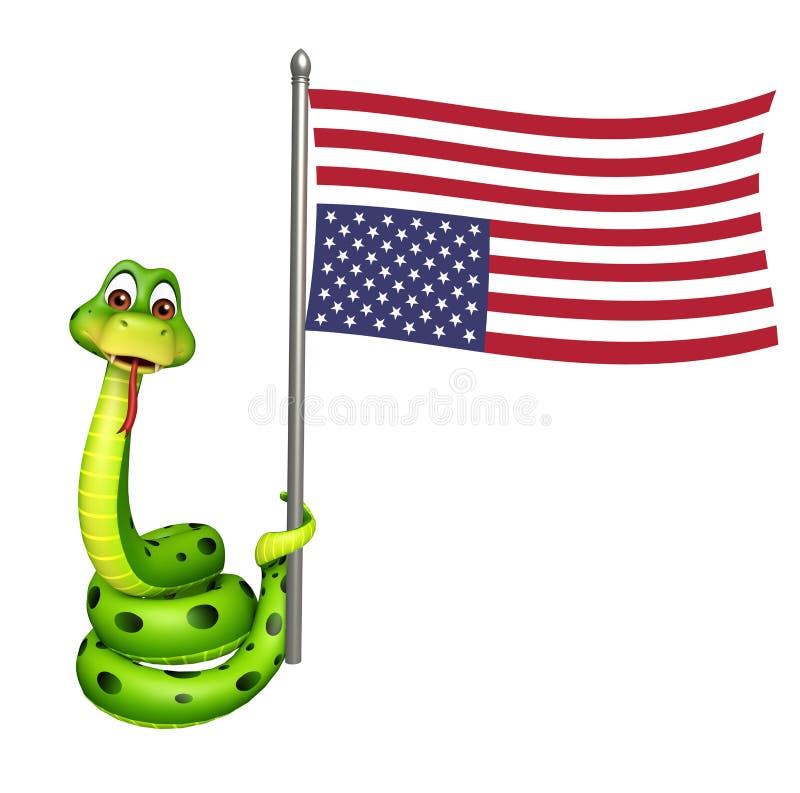 Snake Cartoon Character with Flag Stock Illustration - Illustration of ...