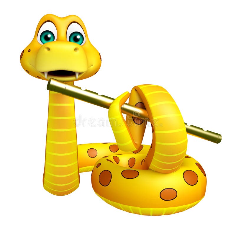 Snake Cartoon Character with Flute Stock Illustration - Illustration of ...