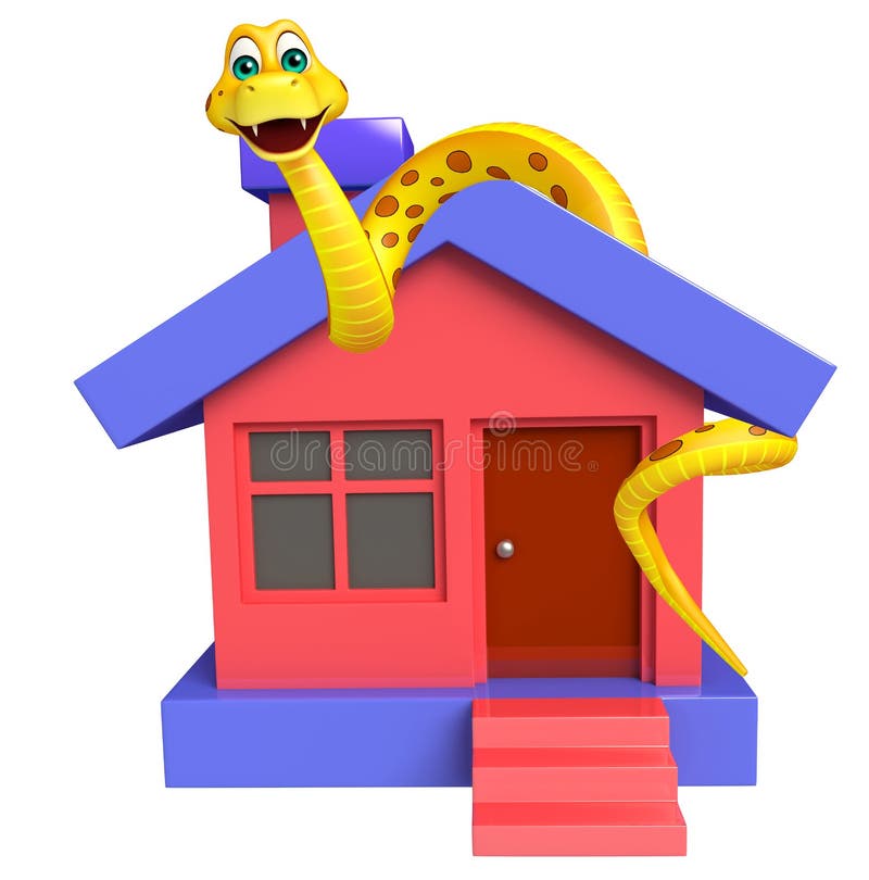 Snake Cartoon Character with Home Stock Illustration - Illustration of ...