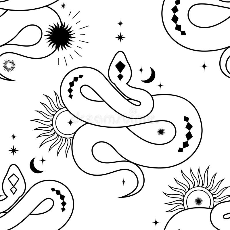 Snake with Celestial Symbols on a White Background Stock Vector ...