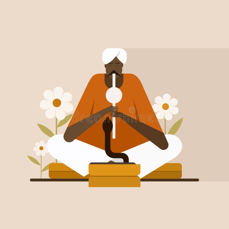 An Indian Snake Charmer Entertaining His Snake Stock Vector ...