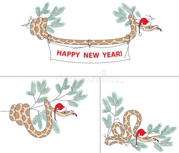 Snake with Christmas Hat and Spruce Stock Vector - Illustration of hero ...