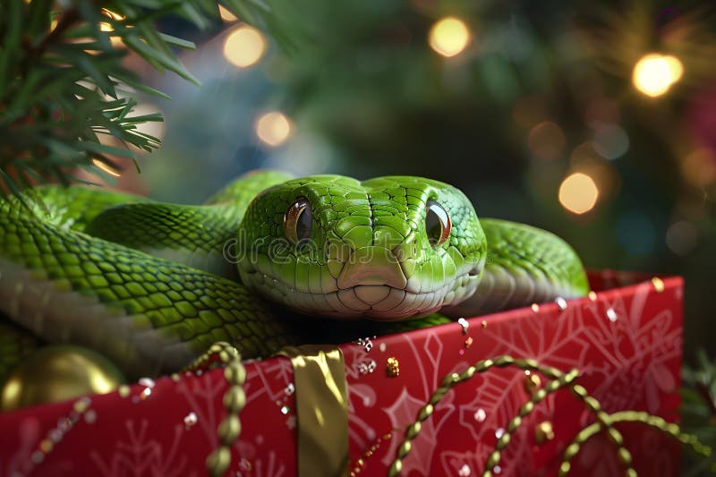 Snake on Christmas Presents, Symbol of the Year 2025, 2037, 2049, 2061 ...