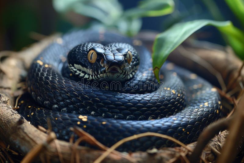 The Black Snake Close-up, Wildlife Stock Illustration - Illustration of ...