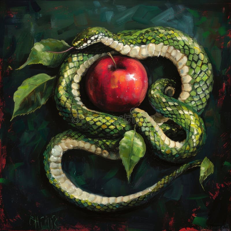 A Snake Coiled Around an Apple, a Symbol of Temptation and Deceit Stock ...
