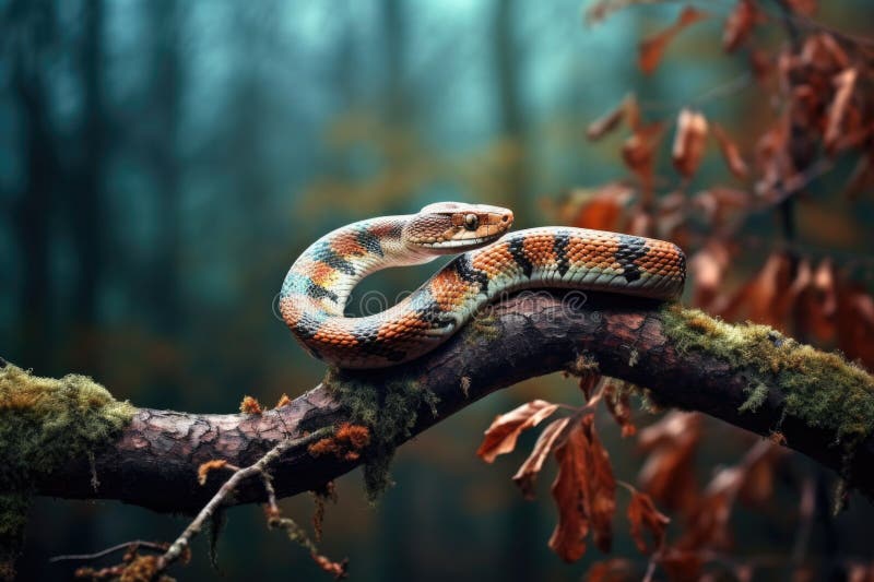 A Snake Coiled Around a Tree Branch, Ready To Strike Stock Illustration ...