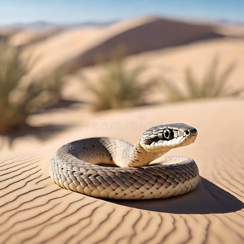 A Snake Coiled on a Sandy Surface in the Desert Stock Image - Image of ...