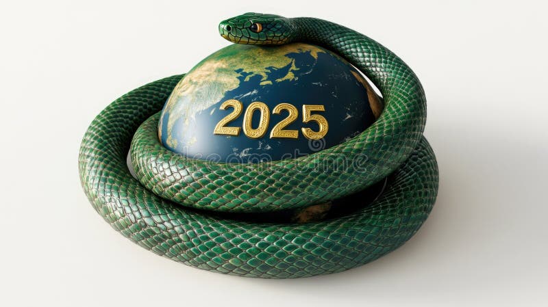 Snake Coiling Around Globe with 2025: Symbol of Danger and Global ...