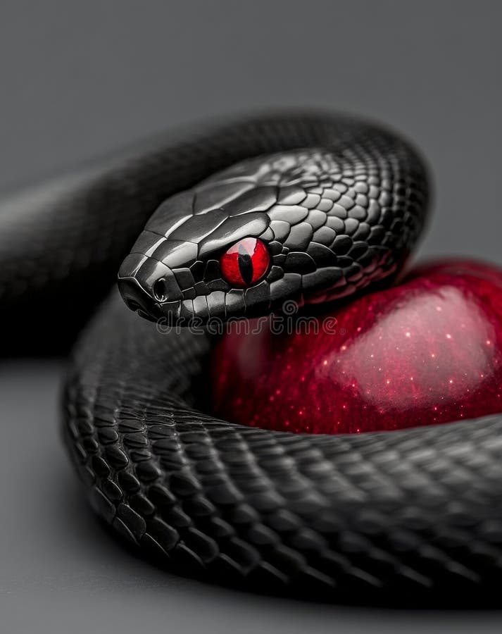 Snake Coiling Around a Red Ball in a Close Up View with Vibrant Colors ...