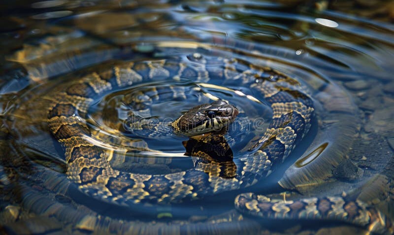 Snake Coiling in Shallow Water Stock Image - Image of rana, water ...