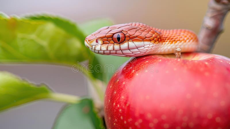 A Snake Coils Around an Apple Tree, Its Gaze Fixed on a Bright Red ...