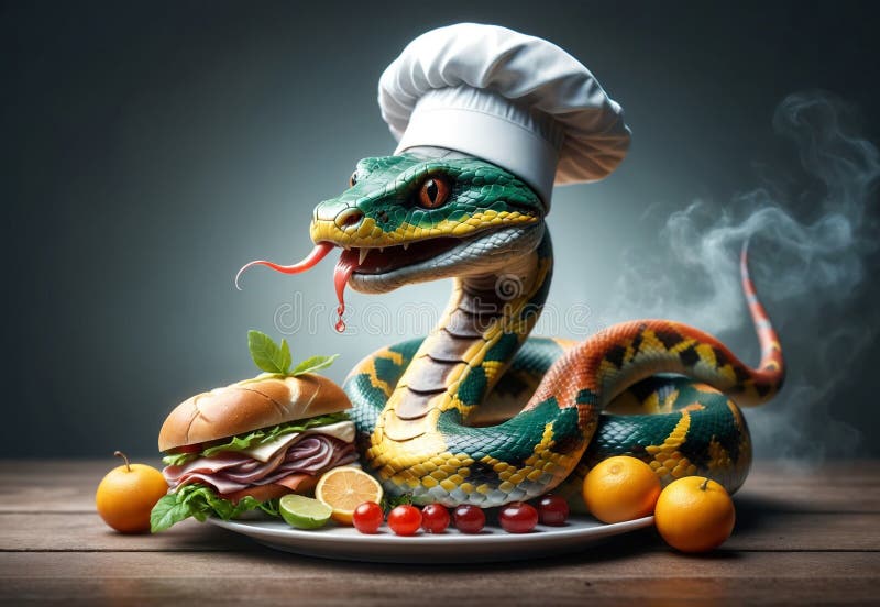 Snake Cook Prepares a Festive Dish Stock Photo - Image of serving ...