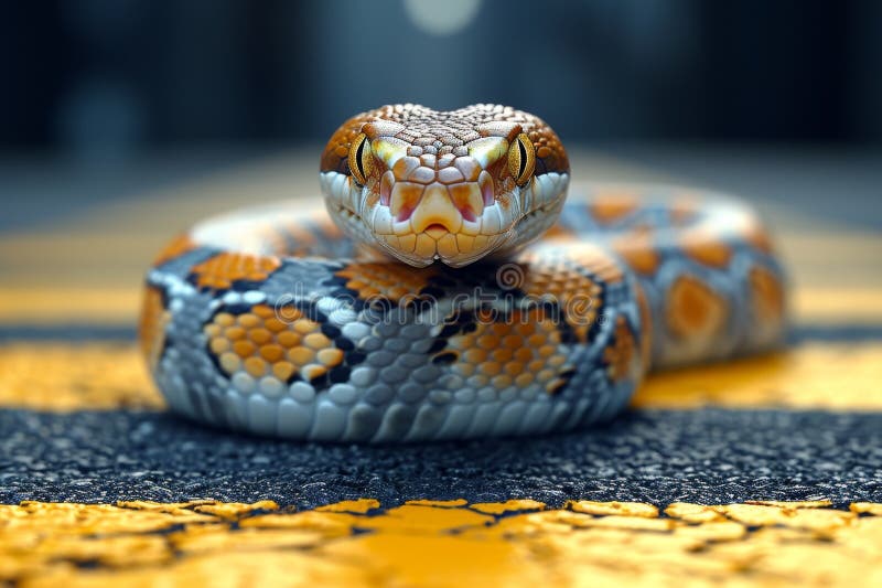 A Snake Crawls Across a Pedestrian Crossing on the Street Stock Photo ...