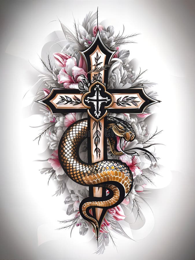 Snake on a Cross Tattoo Art Design Stock Illustration - Illustration of ...