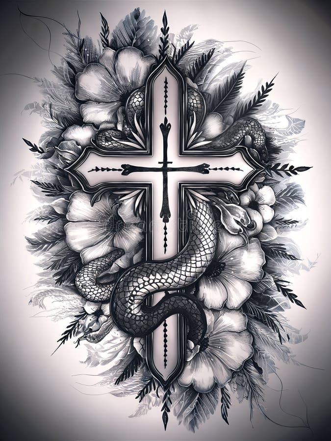 Snake on a Cross Tattoo Art Design Stock Illustration - Illustration of ...