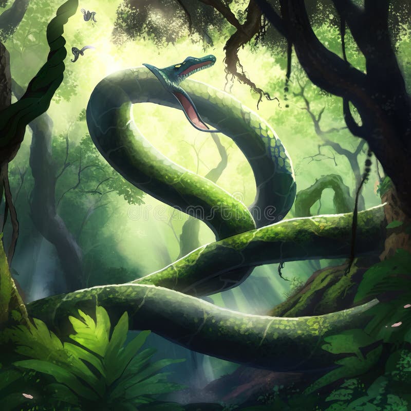 A Snake is Curled Up in the Middle of a Forest with Trees and Leaves on ...