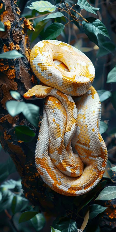 A Snake Curled Up on a Tree Branch Stock Image - Image of animal, tree ...