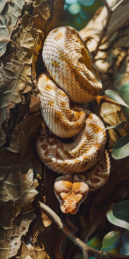 A Snake Curled Up on a Tree Branch Stock Photo - Image of outdoor ...