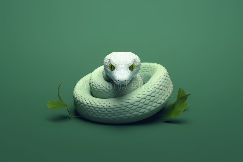Snake 3d Render on a Green Background with Leaves and Shadow Stock ...