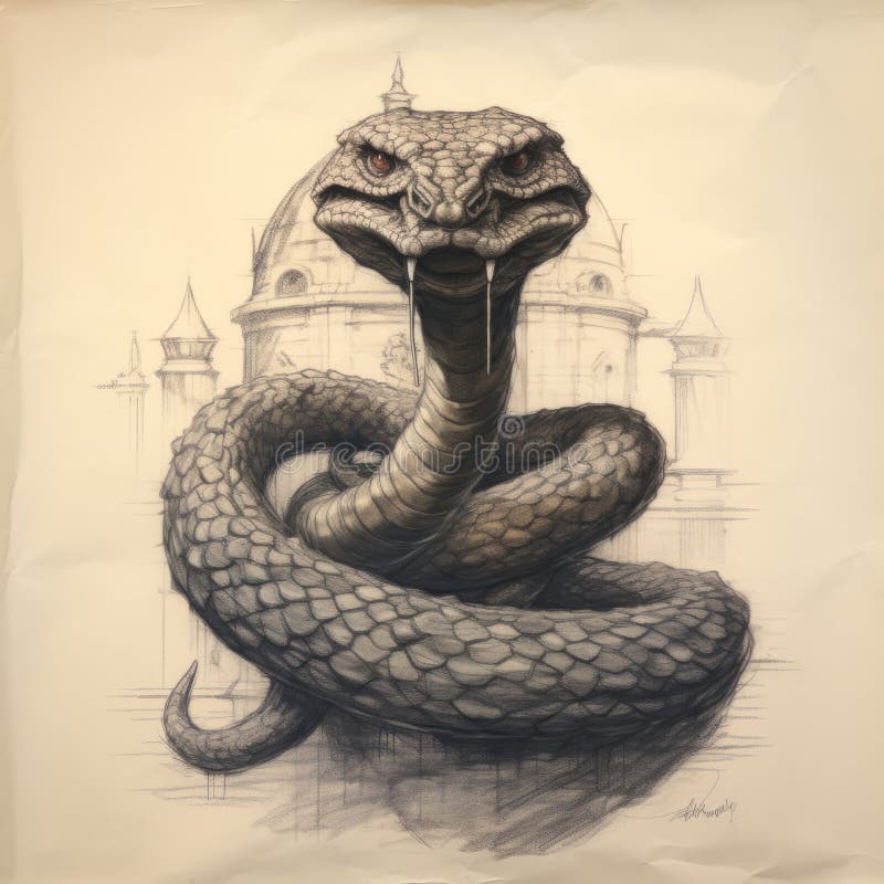 Snake Drawing in the Style of Andreas Rocha and Aaron Horkey Stock ...
