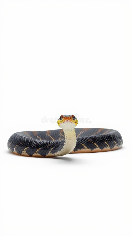 Snake Displaying Striking Colors and Patterns while Coiled on a White ...