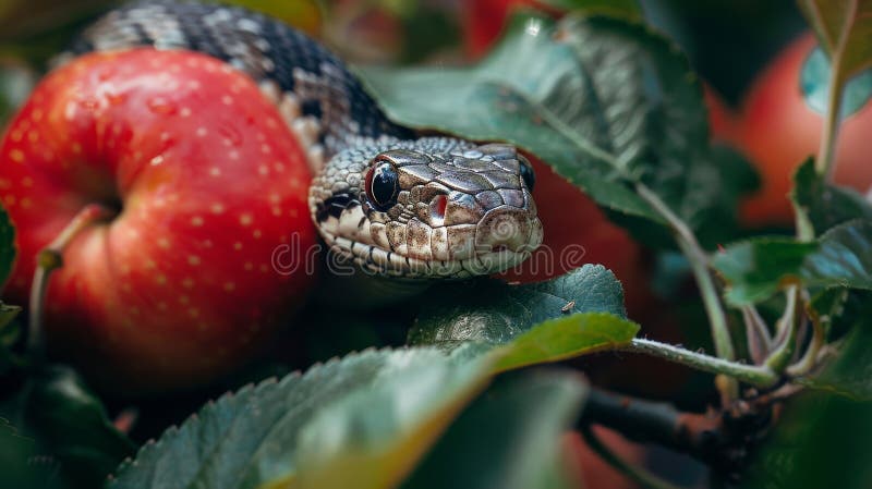 Snake Eating Apple in Tree stock image. Image of wild - 316896669