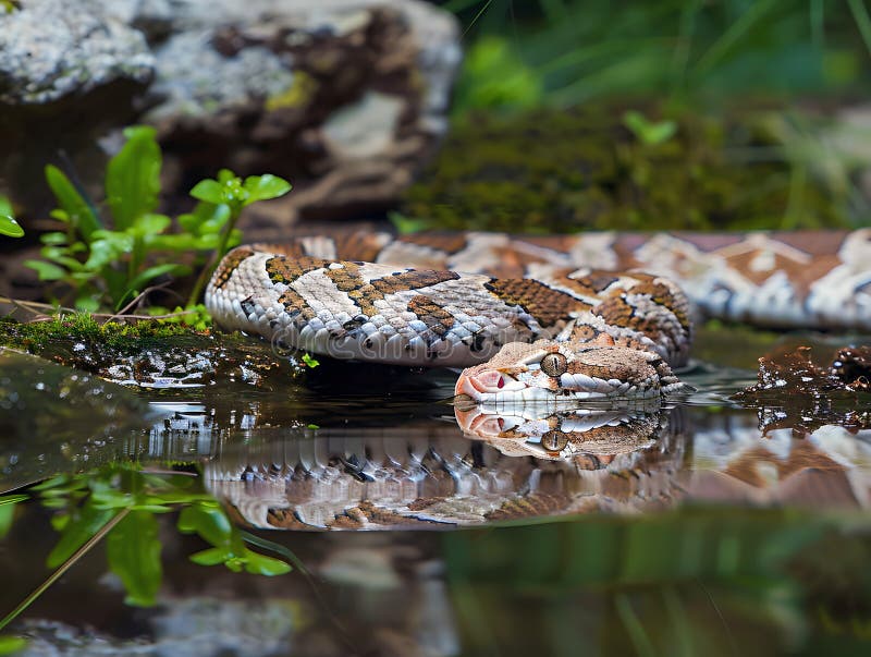 Snake by the Edge of Water in Natural Environment Stock Illustration ...