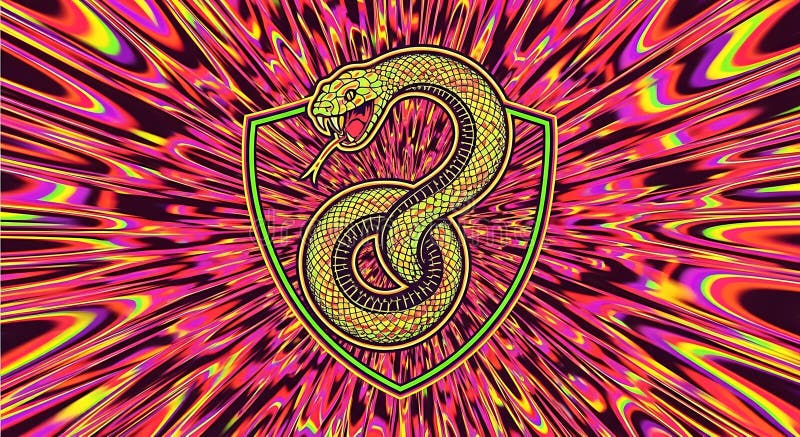 Snake Emblem on Shield with Psychedelic Background Stock Illustration ...