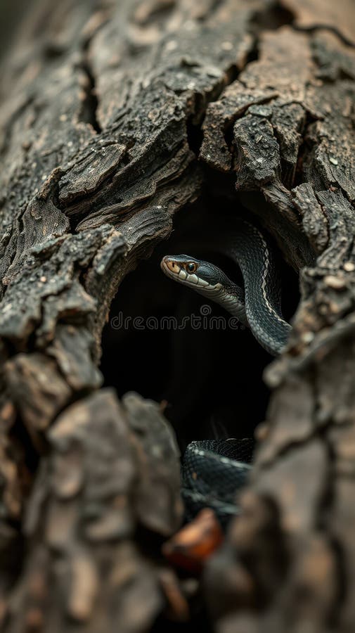 Snake Emerges from the Hollow of a Tree Trunk in a Natural Setting ...