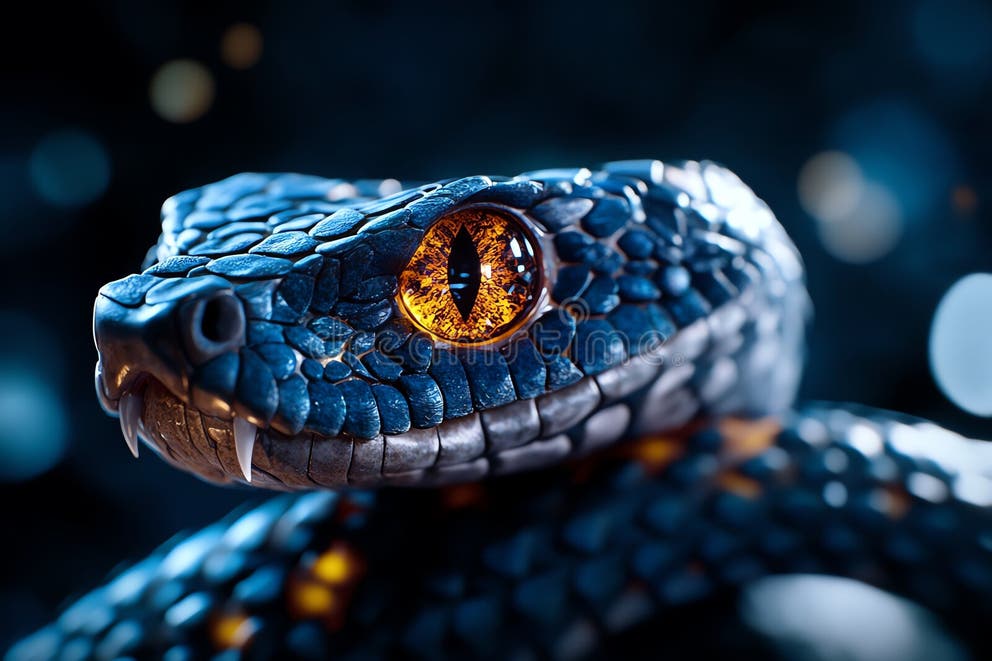 Snake Fangs, Mystery, and Night Visualized in a Nighttime Scene Stock ...