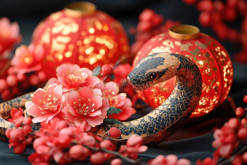 A Snake Figure Surrounded by Red Flowers Stock Photo - Image of occult ...