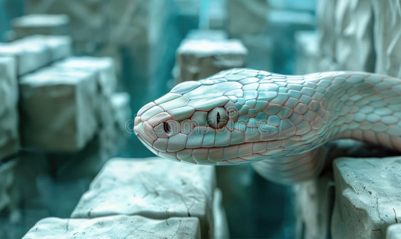 Snake among Floating Cubes, Abstract Background with Snake and Geometry ...