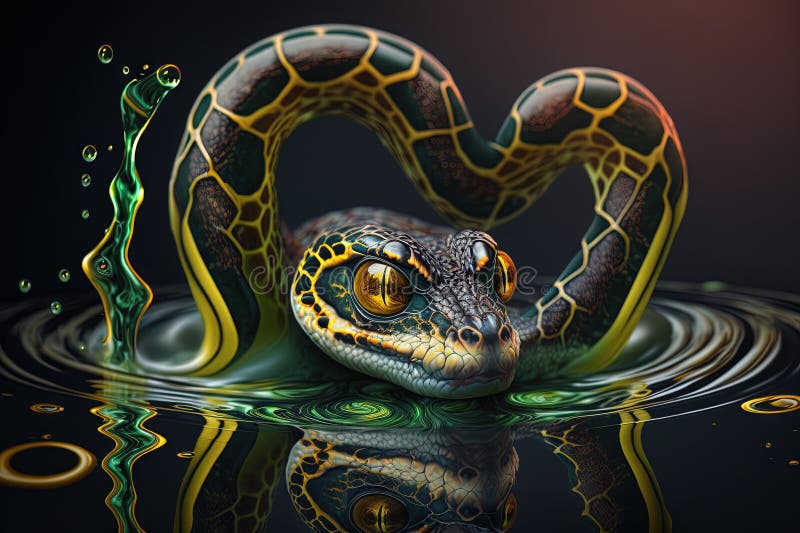 A Snake is Floating in the Water with Its Head Above the Water S ...