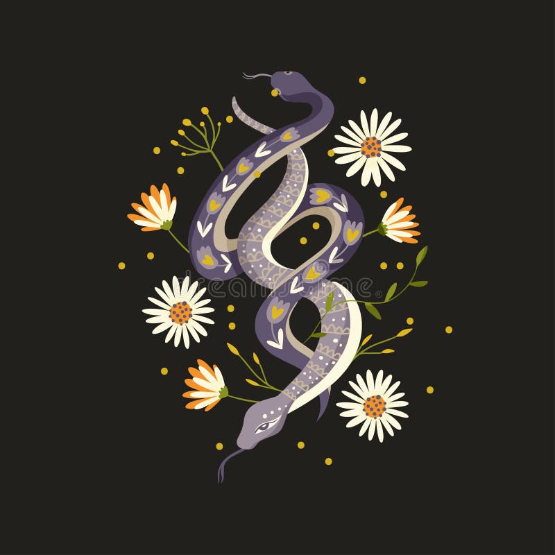 Snake Floral Seamless Pattern. Vector Flower Magic Mystic Boho ...