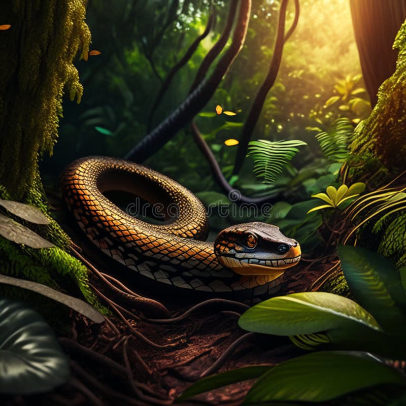 Snake in the Forest. 3d Rendering, 3d Illustration Stock Illustration ...