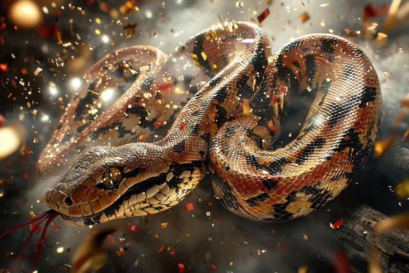 Snake Forms the Number 2025 Surrounded by Confetti and Sparkling Stock ...