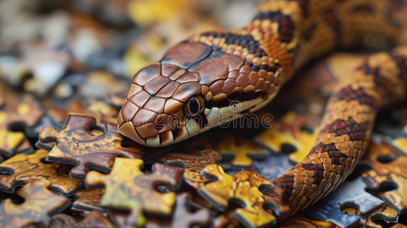 Snake Getting Creative with a Jigsaw Puzzle, Ai Generated. Stock ...