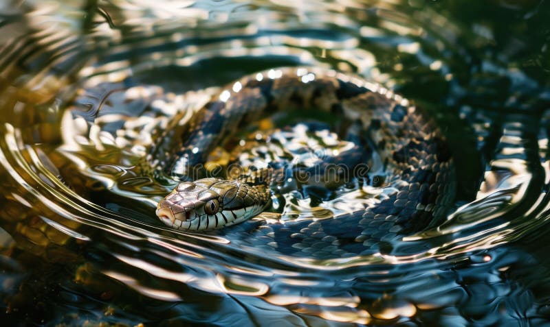 Snake Gliding through Water Stock Photo - Image of green, reptile ...
